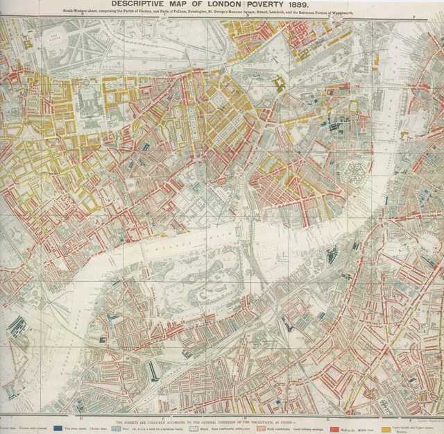 WEALTH & POVERTY Map Victorian London 1891 Historic Mounted Map Social ...