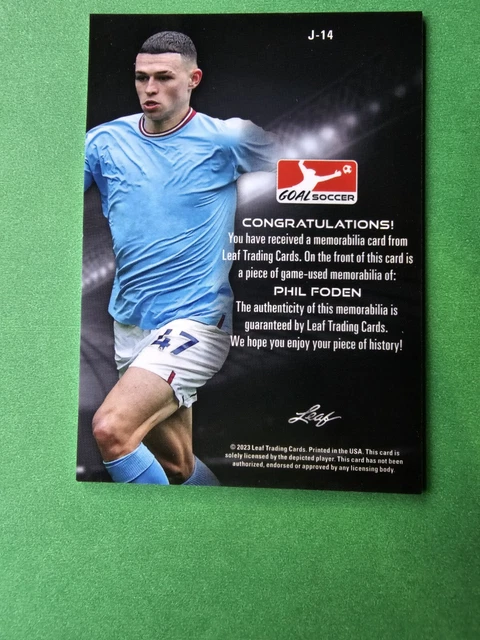 2023 LEAF SOCCER Phil Foden jeu carte patch d'occasion Manchester City ...
