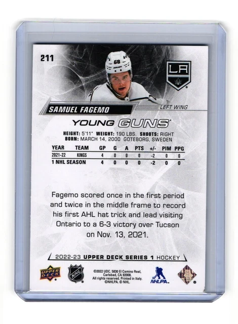 2022-23 UPPER DECK #211 Samuel Fagemo Young Guns YG RC SK#YP1423 $8.60 ...