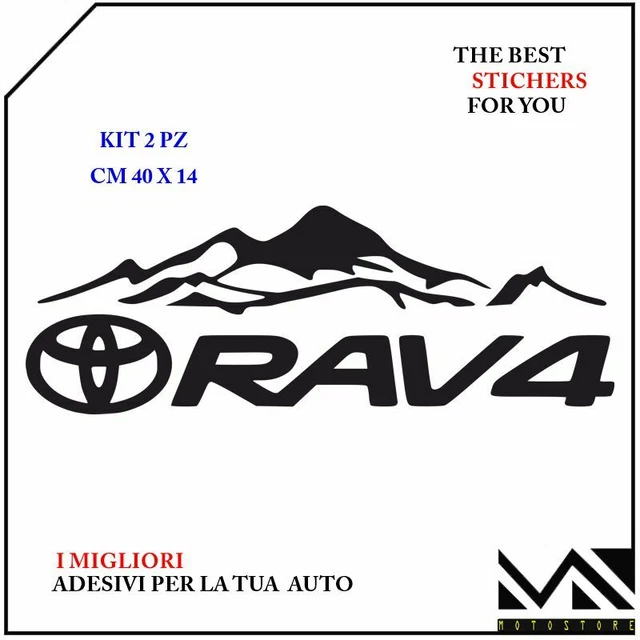 2 ADESIVI STICKERS SCRITTA RAV4 LOGO TOYOTA CON MONTAGNE COLORE NERO ...
