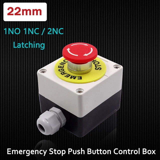 22MM LATCHING EMERGENCY Stop Push Button Control Box Mushroom Head E ...