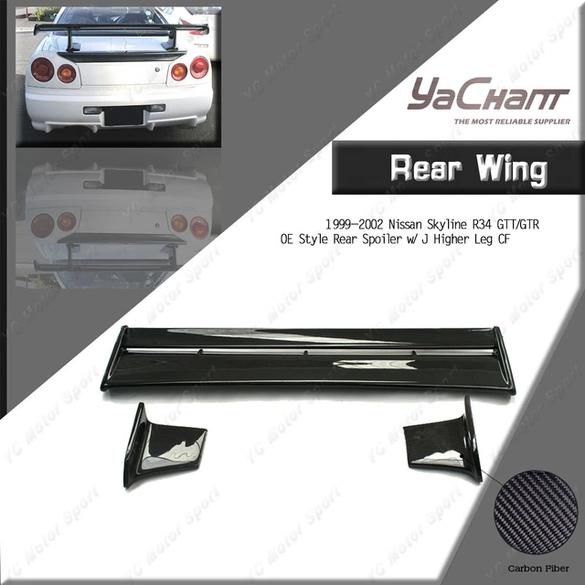CARBON OE REAR Spoiler w/J Higher Leg For 99-02 Nissan Skyline R34 GTT ...