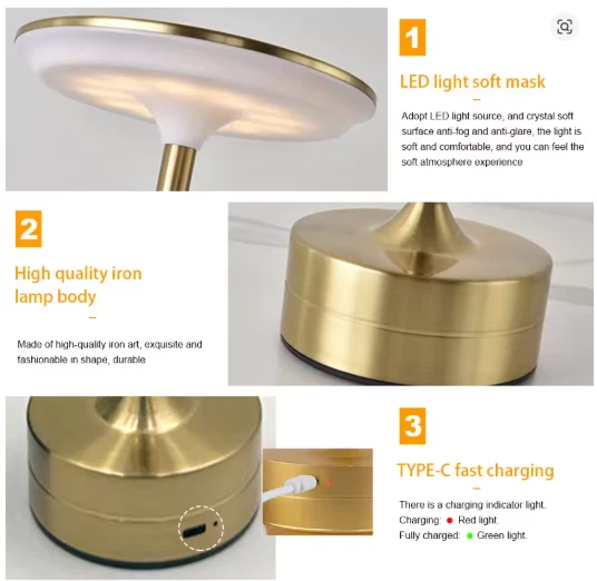 LED TABLE LAMP Touch Sensor Night Light USB Rechargeable Portable ...