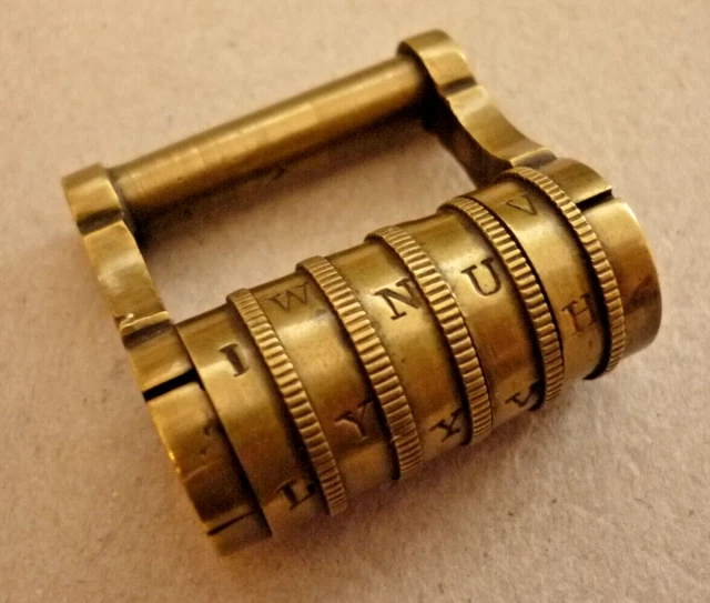 ANTIQUE VICTORIAN BRASS Five Barrel Letter Combination Padlock **With ...
