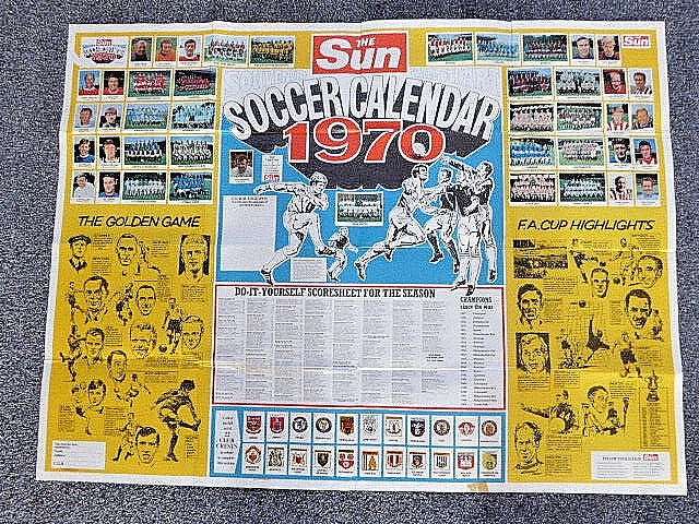 THE SUN SOCCER Calendar Sticker Wallchart 1970 £10.99 - PicClick UK