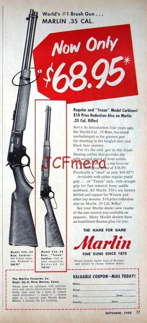 MARLIN MODEL 336 Regular & Texan Carbines 1955 Advert Print Original Ad ...