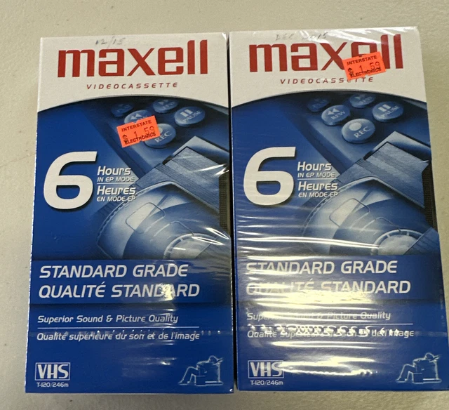TWO (2) MAXELL Standard Grade T-120 Blank VHS Video Tape 6hrs. NEW ...