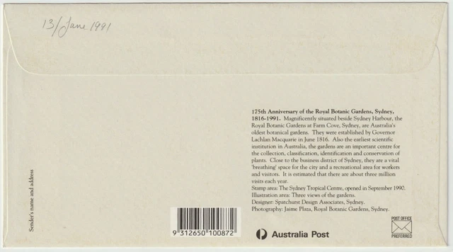 1991 AUSTRALIA PRE-STAMPED Envelope - Royal Botanic Gardens Syd - 43 ...