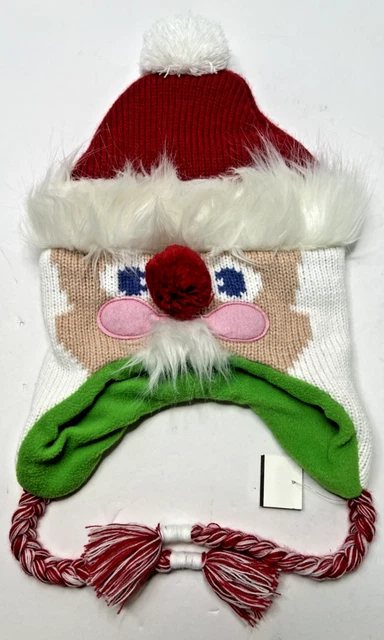 HOLIDAY TIME SANTA Claus Face Holiday Knit Hat Pom Christmas £22.79 ...