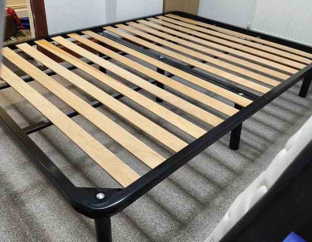 FOLDING DOUBLE BED Frame 140cm x 190cm Strong Iron Frame and Beech Wood ...