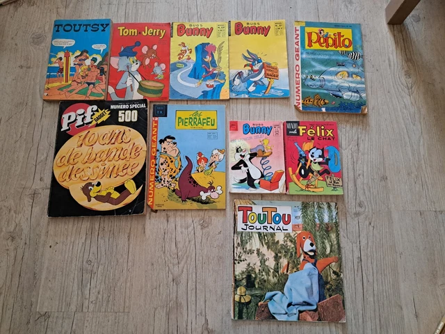 10 ANCIENNES BD:PIF,FELIX bugs bunny,pierrafeu,toutou,pepito,toutsy,tom ...
