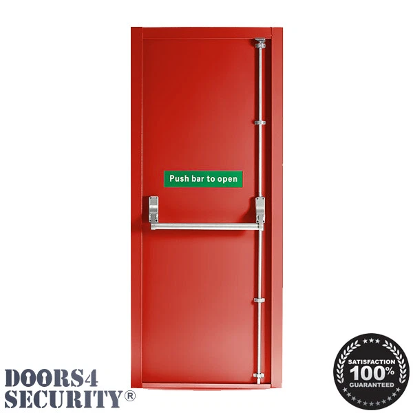FIRE EXIT DOOR With 2 Point Panic Bar Heavy Duty Traffic Red Ral3020 £ ...