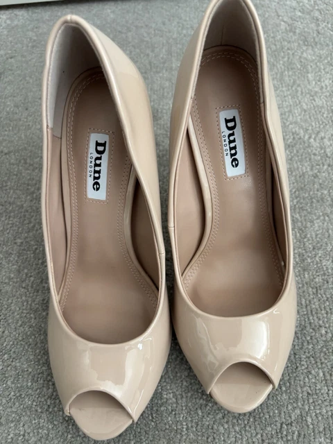STUNNING DUNE OPEN Toe Beige Patent Leather High Heels Stilettos ,Size ...
