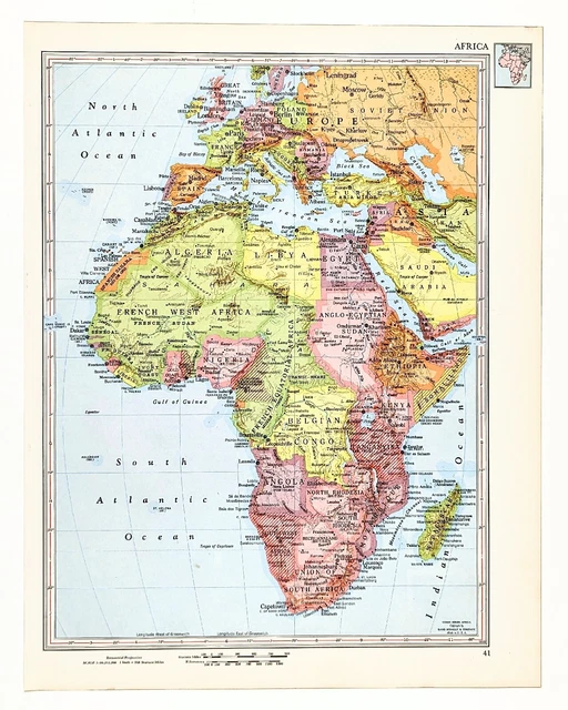 1956 AFRICA MAP Anglo-Egyptian Sudan Spanish Sahara Belgian Congo ...