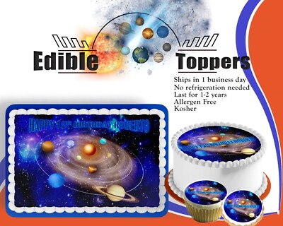 SOLAR SYSTEM PLANETS Birthday Cake topper Edible paper sugar paper ...