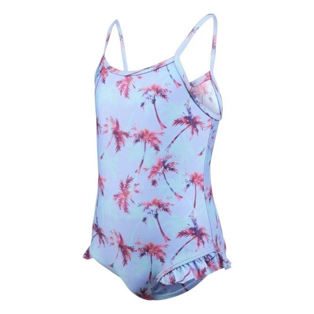 GIRLS SIZE 8 One piece BATHERS blue palm trees frill swimsuit Body ...