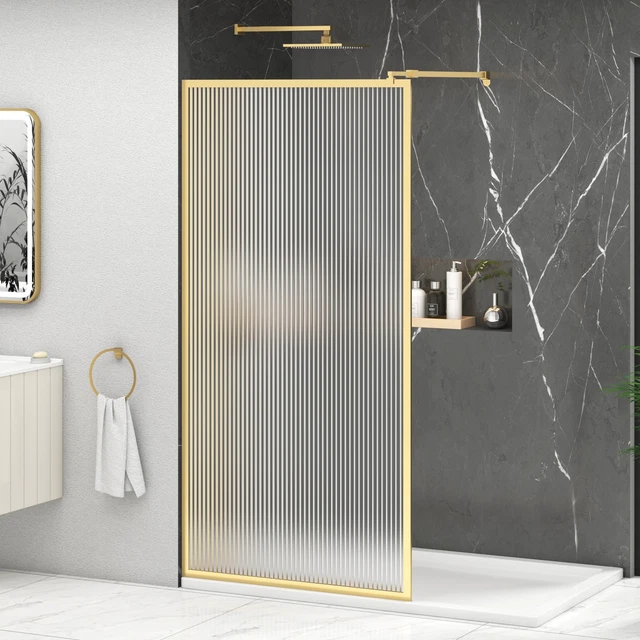1950MM HEIGHT WALK In Wet Room Fluted Shower Screen Brass Frame 8mm ...