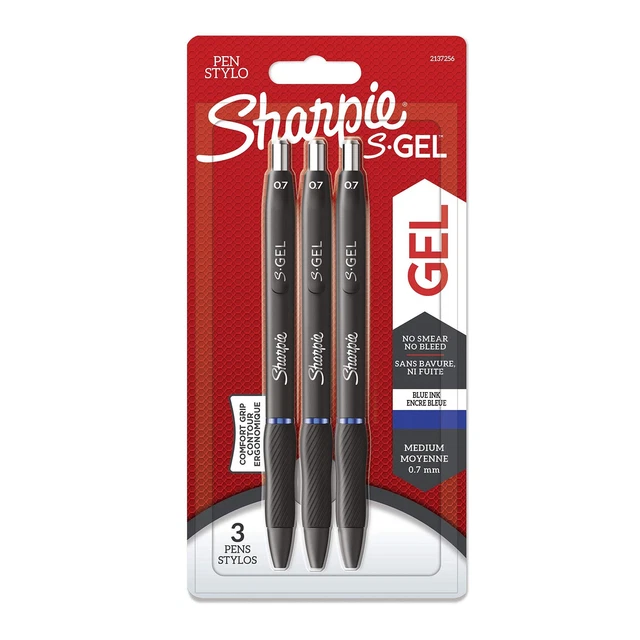 SHARPIE S-GEL Gel Pens Medium Point (0.7mm) Blue Ink 3 Count Blue 3 ...
