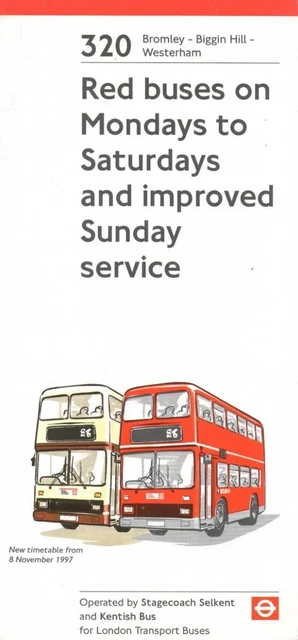 LONDON TRANSPORT BUS Timetable - 320 - Bromley-Biggin Hill-Westerham ...