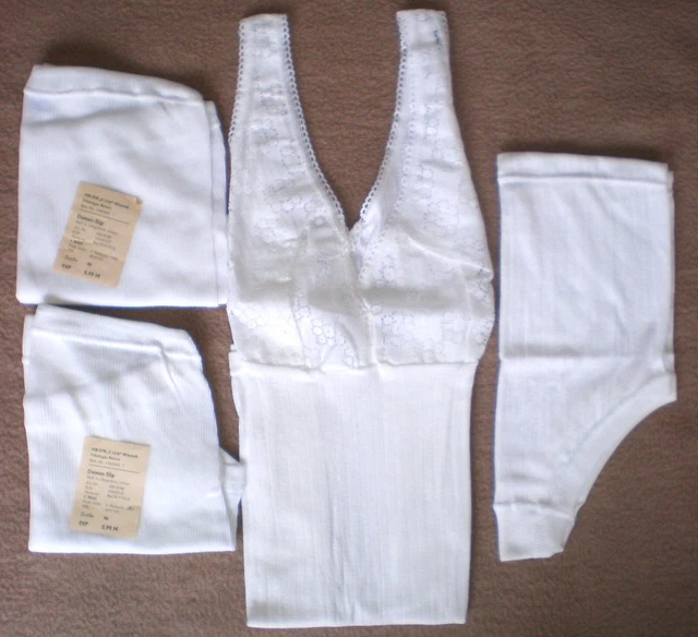 4X DDR DAMEN Unterhemd Schlüpfer Slip VEB Vogtland Unterwäsche M 44 46 ...