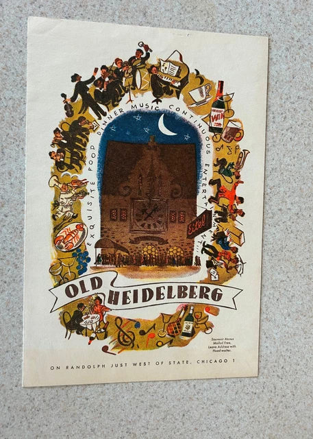 ANCIEN RESTAURANT HEIDELBERG (Chicago Illinois) -- Menu repas vintage ...