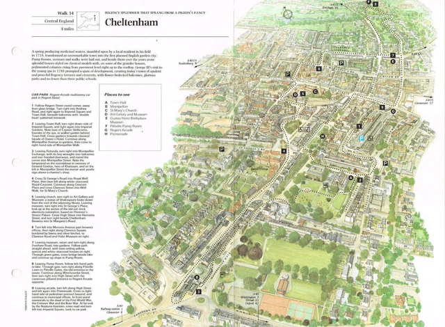 CHELTENHAM GLOUCESTERSHIRE 1990 Vintage Walking Route & Map #34 £3.49 ...
