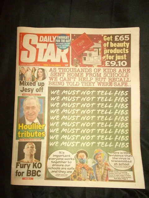 THE DAILY STAR Newspaper 15/12/20 December 15th 2020 Gerard Houillier ...