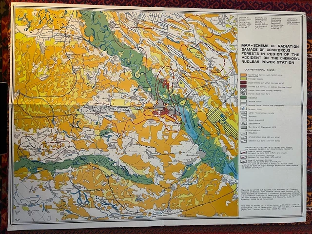 COLOURED RUSSIAN MAP Of Radiation Damage To Forests In Region Of ...