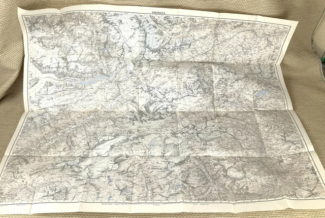1941 ANTIQUE MAP of Switzerland Swiss WW2 Grimsel Pass Mountains ...