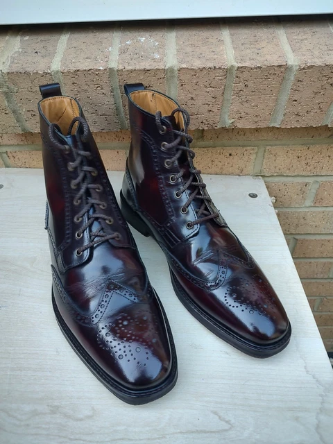 MOD SHOE MEN'S Oxblood Leather Lace Up Brogue Double Sole Boots UK Size ...