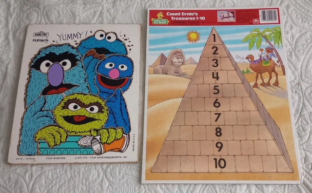 VINTAGE SESAME STREET Puzzles Count Ernie's Treasure Pyramid, Monsters ...