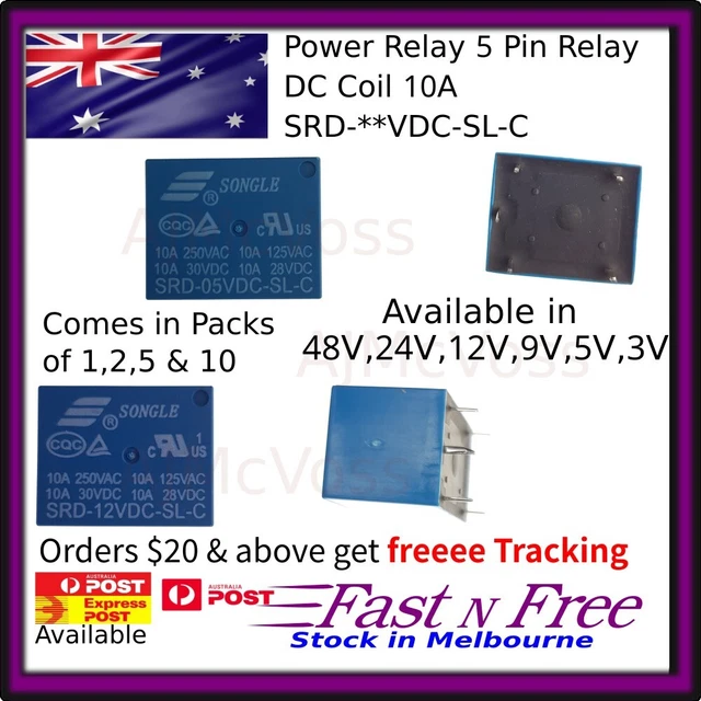 POWER RELAY 48V, 24V, 12V, 9V, 5V, 6V, 3V 5 Pin Relay DC Coil SRD-**VDC ...