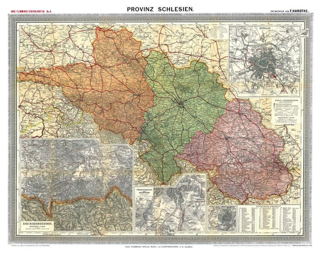 FRIEDRICH HANDTKE ~ Historische Karte: Provinz SCHLESIEN im De ...