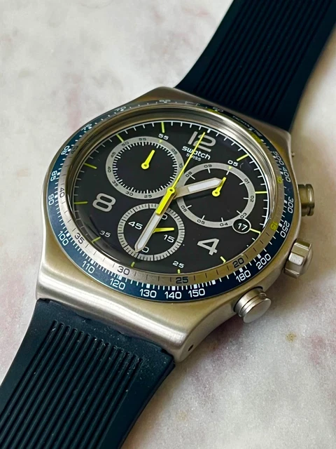 SWATCH IRONY CHRONOGRAPH Swiss Quartz Blue Dial Watch Yvs411C Mission ...