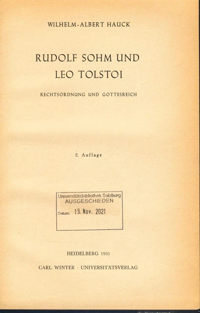 RUDOLF SOHM UND Leo Tolstoi - Rechtsordnung und Gottesreich Hauck ...