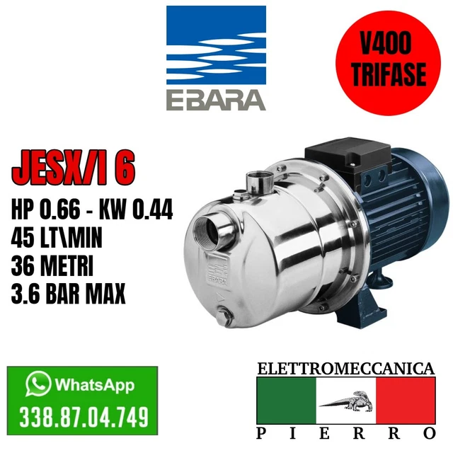 ELETTROPOMPA POMPA AUTOADESCANTE Ebara Jesx/I 6 Hp0,6 V400 Trifase EUR 194,00 - PicClick IT