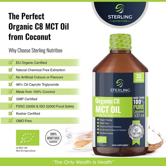 ORGANIC PURE C8 MCT Oil - 100% Pure Coconut - Boosts Ketones 3X More Than Other £25.76 - PicClick UK