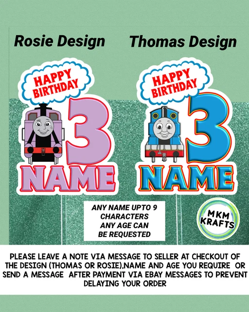 PERSONALISED ROSIE THOMAS Cake Topper, TANK ENGINE TRAIN THEME 400GSM ...