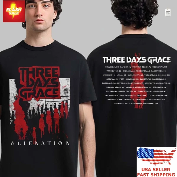 THREE DAYS GRACE Alienation 2025 Tour Merch Two Sided T-Shirt £22.16 ...