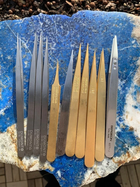 DUMONT, PINCETTES BERGEON 11pce laiton, acier, Titan,4,3,1,AM, Ti, EUR ...