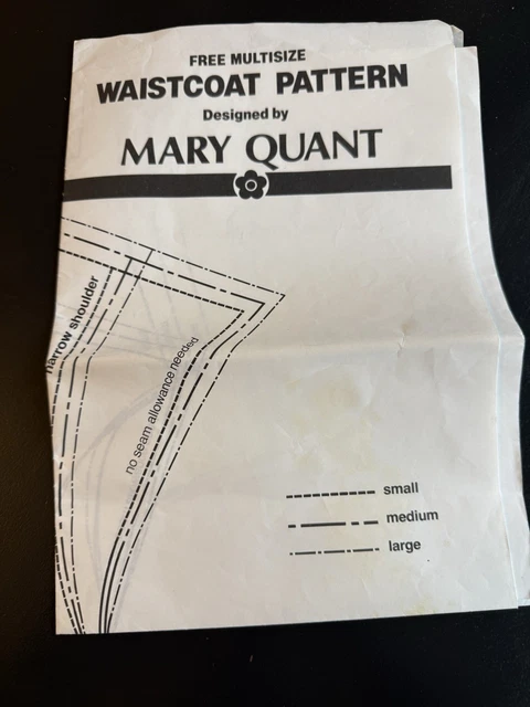 VINTAGE 1980S MARY Quant Waistcoat Sewing Pattern. £4.36 - PicClick UK