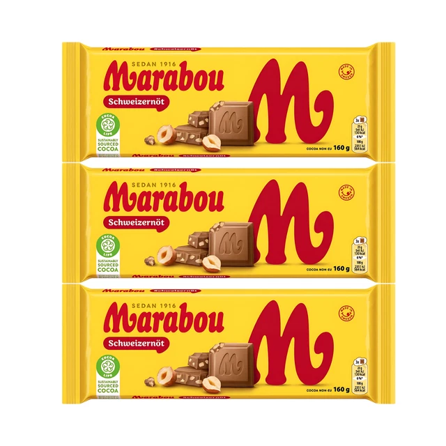 3X MARABOU SCHWEIZERNÖT 160g – Milk Chocolate with Hazelnuts $54.12 ...