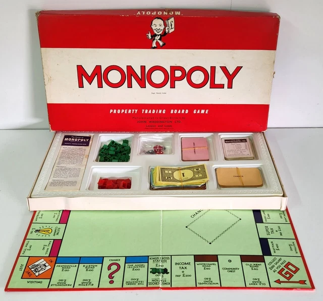 VINTAGE CLASSIC MONOPOLY Board Game, Waddingtons Big Red Box, Complete ...