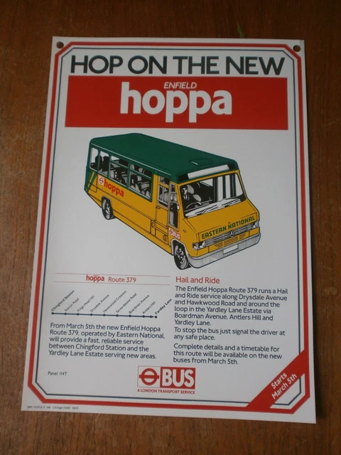 LONDON TRANSPORT BUS Stop Timetable Panel Poster-Enfield Hoppa Route ...