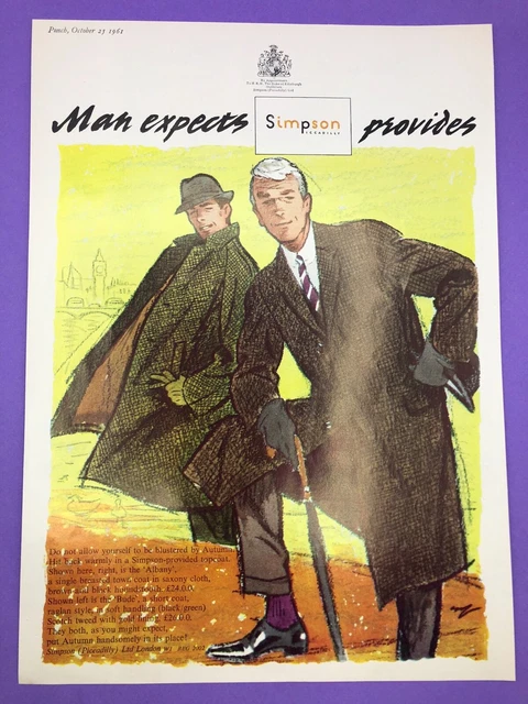 SIMPSONS TAILORS PICCADILLY Autumn Coats 1961 Press Advert Max Hoff ...