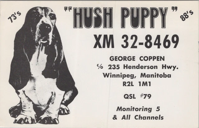 VINTAGE CB RADIO QSL postcard basset hound George Coppen 1970s Winnipeg ...
