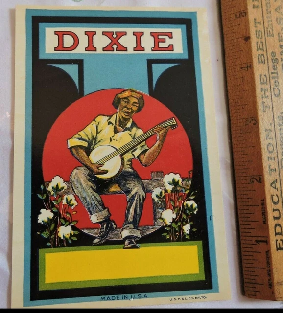 ORIG 1930S BLACK Negro Banjo Player DIXIE 3.5x5 Litho LABEL $39.99 ...