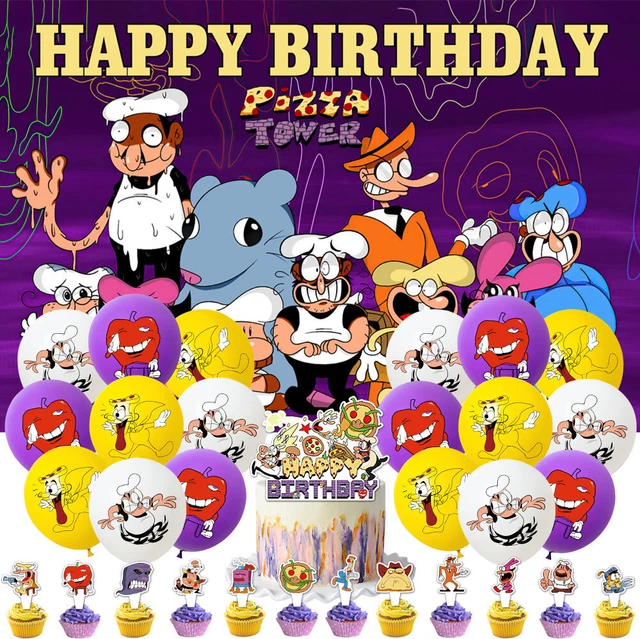 PIZZA TOWER PARTY Decorations Birthday Set Balloons Cake Topper ...