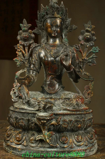 15 &ANTIQUE BOUDDHA tibétain en bronze sitting Lian vert mère Bouddha ...
