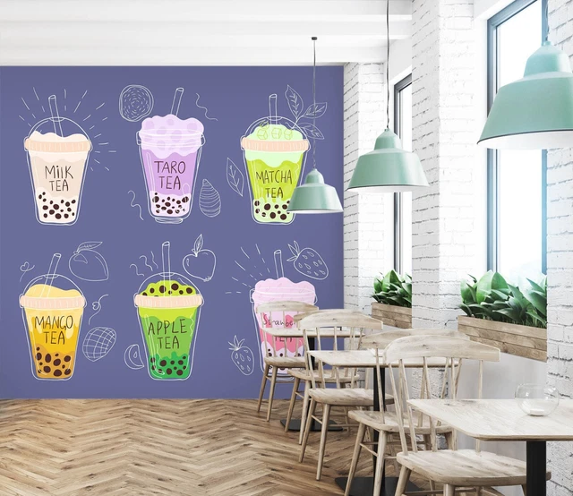 3D BUBBLE TEA K1029 Pearl Tea Milk Tea Shop Wallpaper Mural Self ...